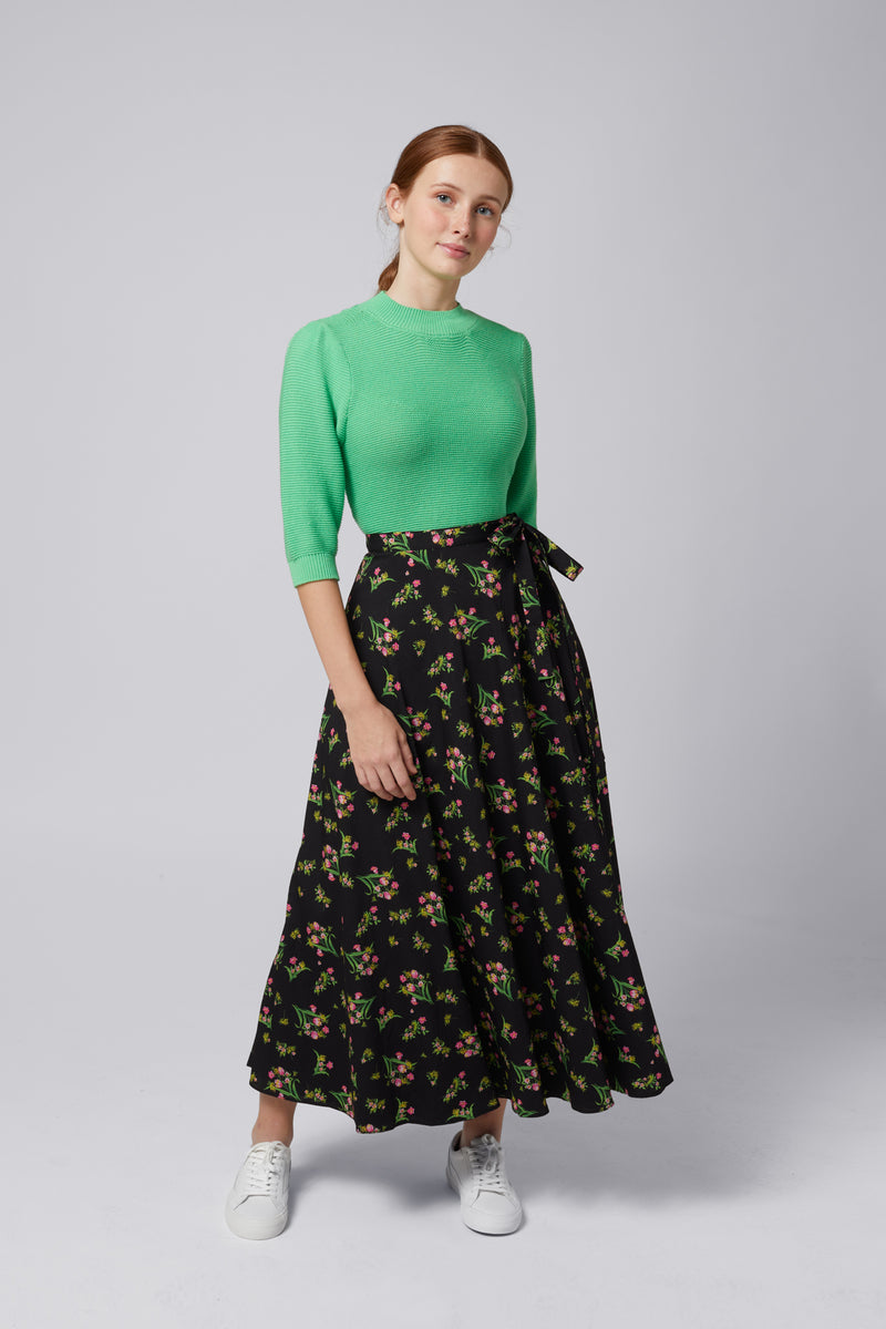 Poppy Skirt in Flowers on Black #8550PFB FINAL SALE – Zaikamoya